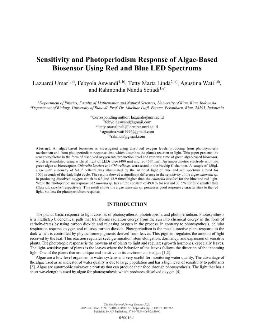 Sensitivity and photoperiodism response of algae-based biosensor using ...